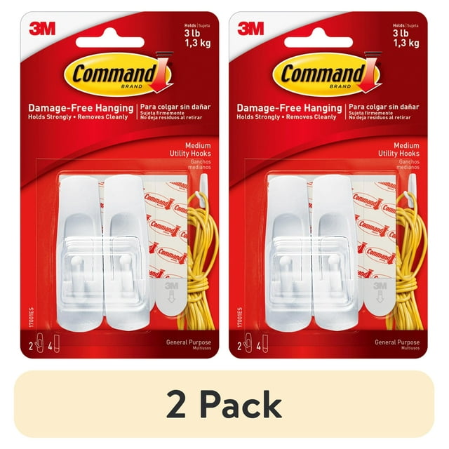 (2 pack) Command Medium Utility Hooks, White, Damage Free Organizing, 2 ...