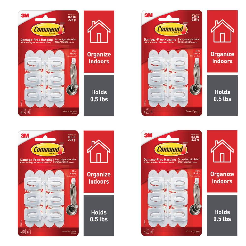 Command Mini Hooks Plastic 6 Count White, 4 Pack - Walmart.com