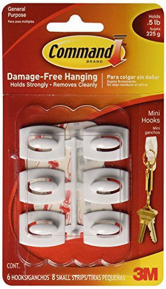 Command Mini Hooks, White, 6-Hooks (17006ES) - Walmart Business Supplies