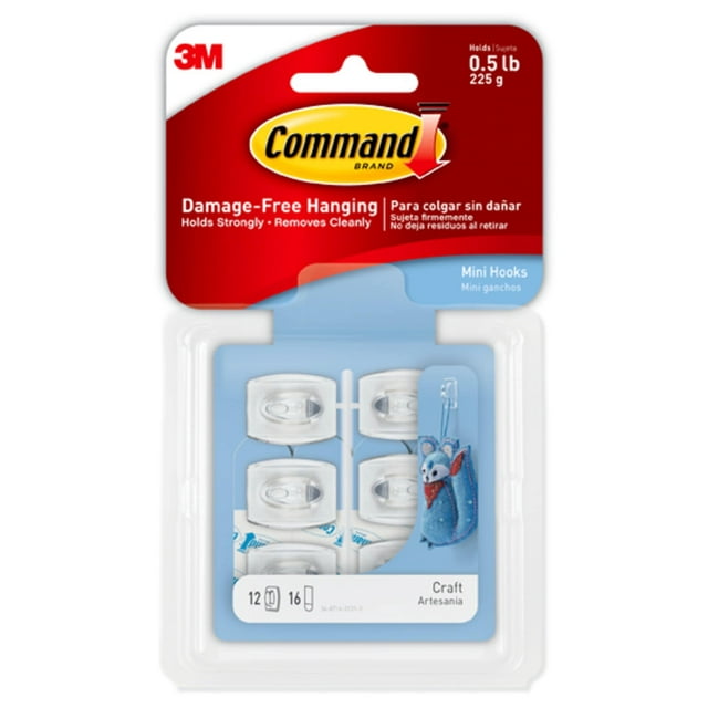 Command Mini Wall Hooks, Clear, Damage Free Decorating, 12 Hooks and 16 ...