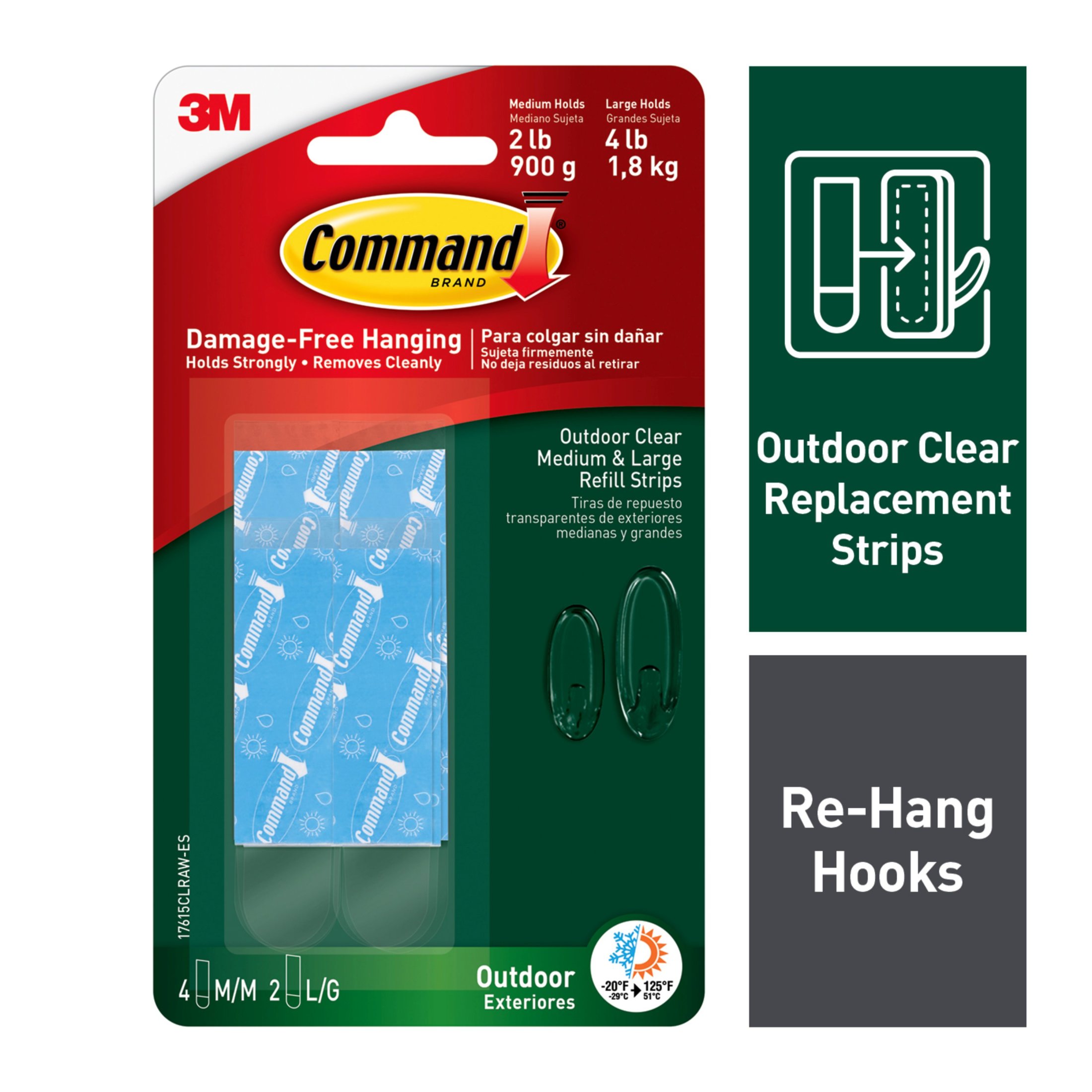 Command Outdoor Clear Strip Refills, Medium and Large, 4 Medium Strips ...