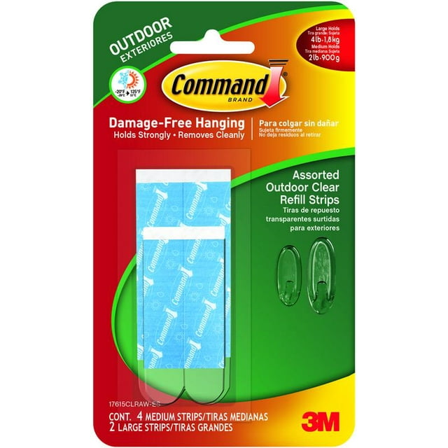 Command Outdoor Clear Strip Refills, Medium and Large, 4 Medium Strips ...