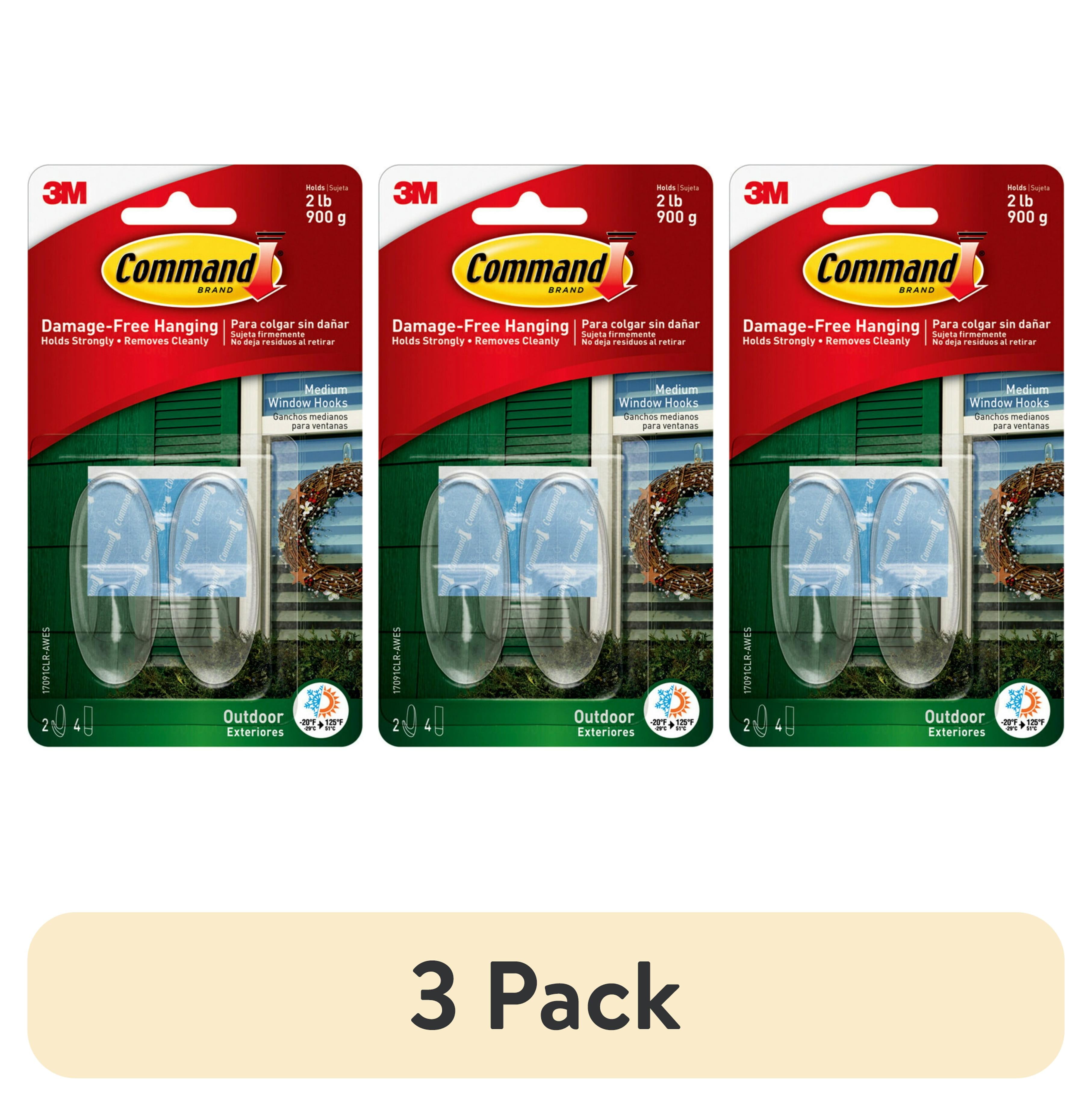 (3 pack) Command Outdoor Clear Window Hooks, Medium, 2 Wall Hooks, 4 ...