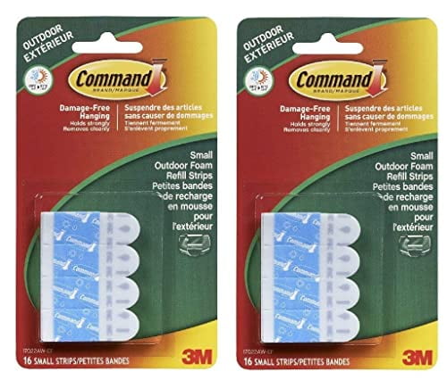 Command Outdoor Foam Hanging Strip Refills, White, 32 Strips, Outdoor ...