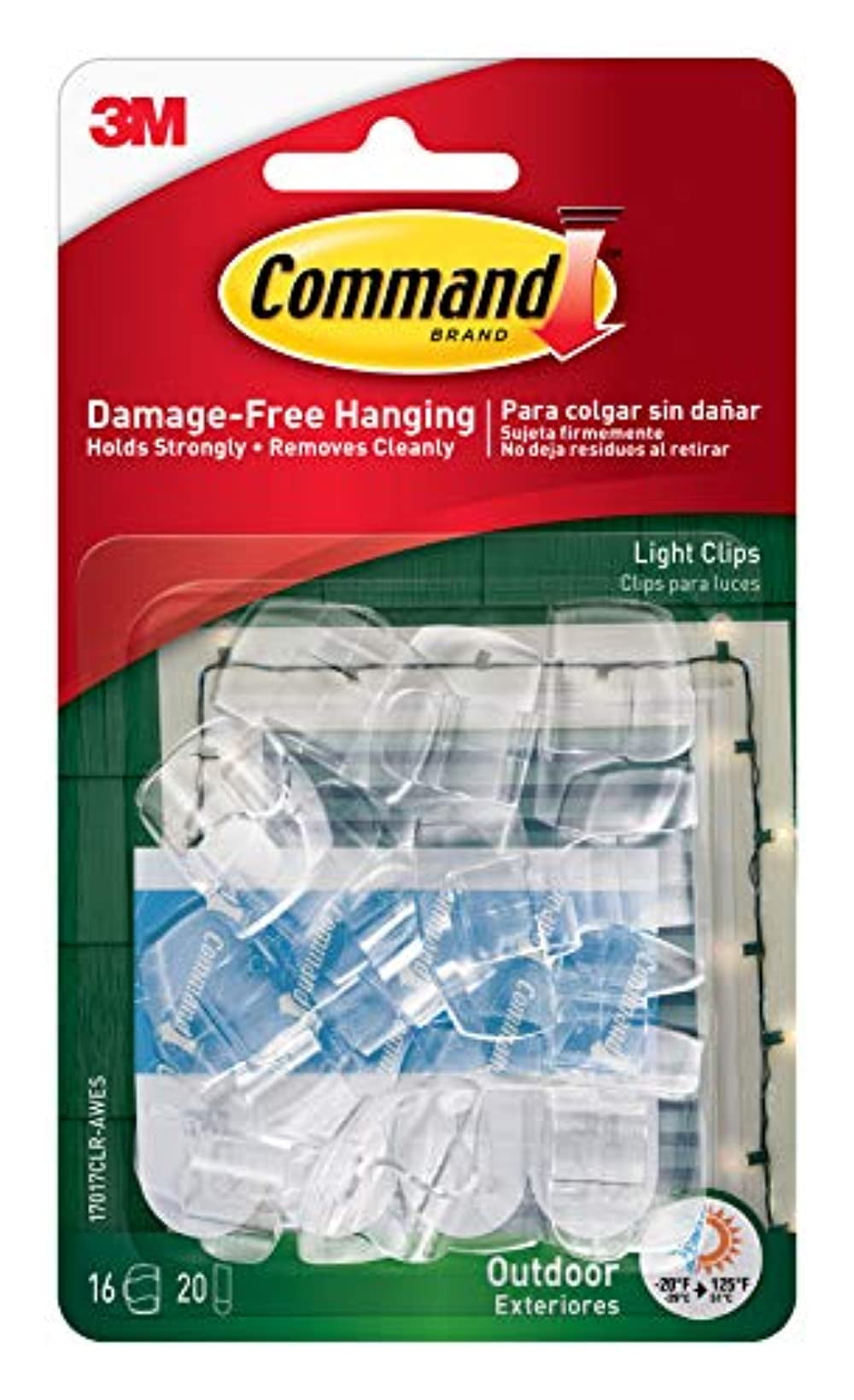 Command Outdoor Light Clips - 16 Clear Clips and 20 Strips with Water ...