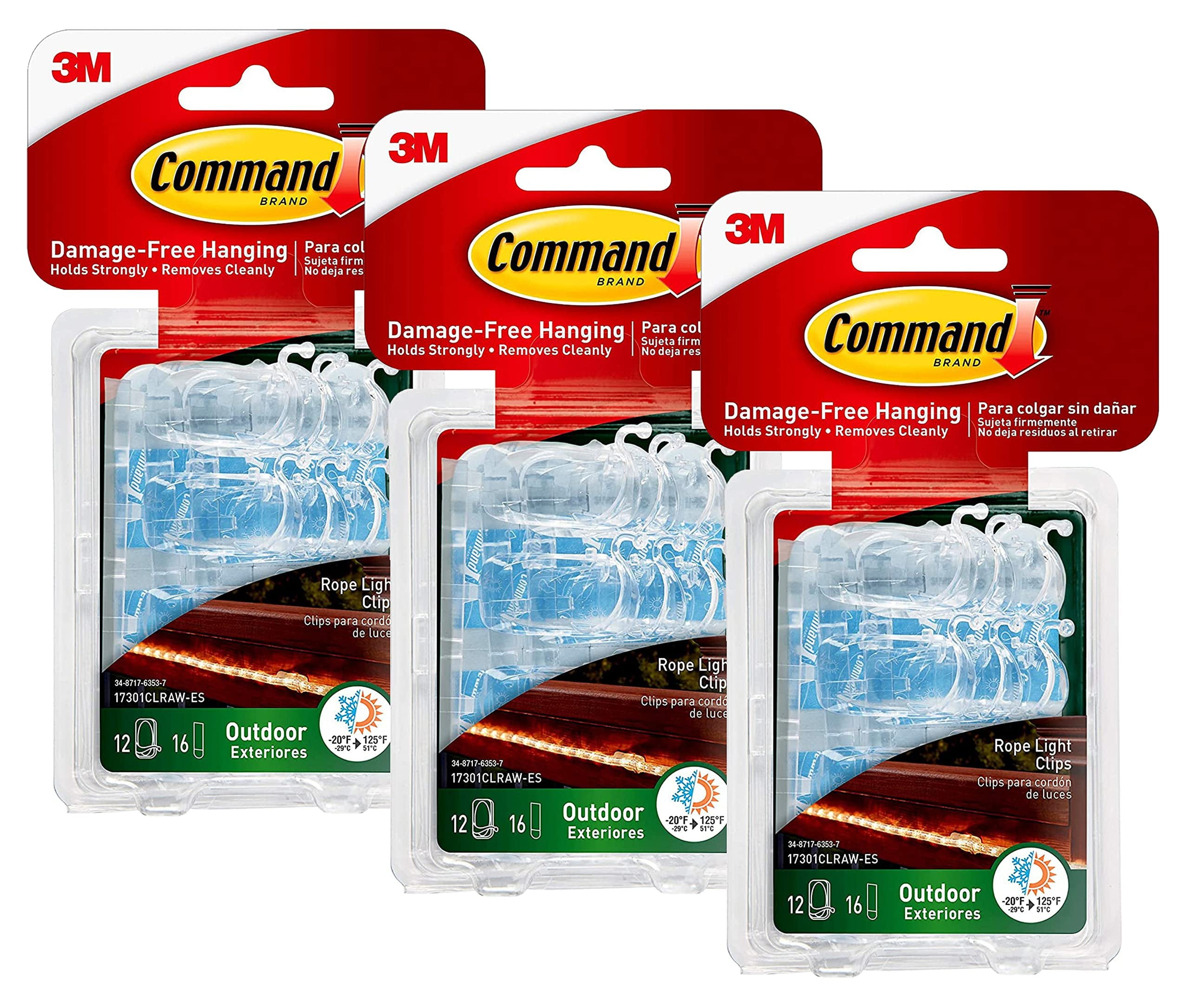 Command Outdoor Rope Light Clips with Foam Strips, Clear, 3 Pack, 36 ...