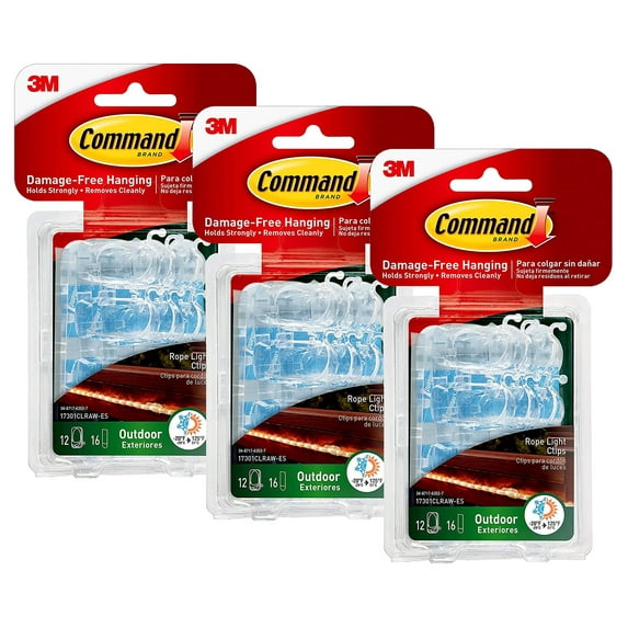 Command Outdoor Rope Light Clips with Foam Strips, Clear, 3 Pack, 36 ...