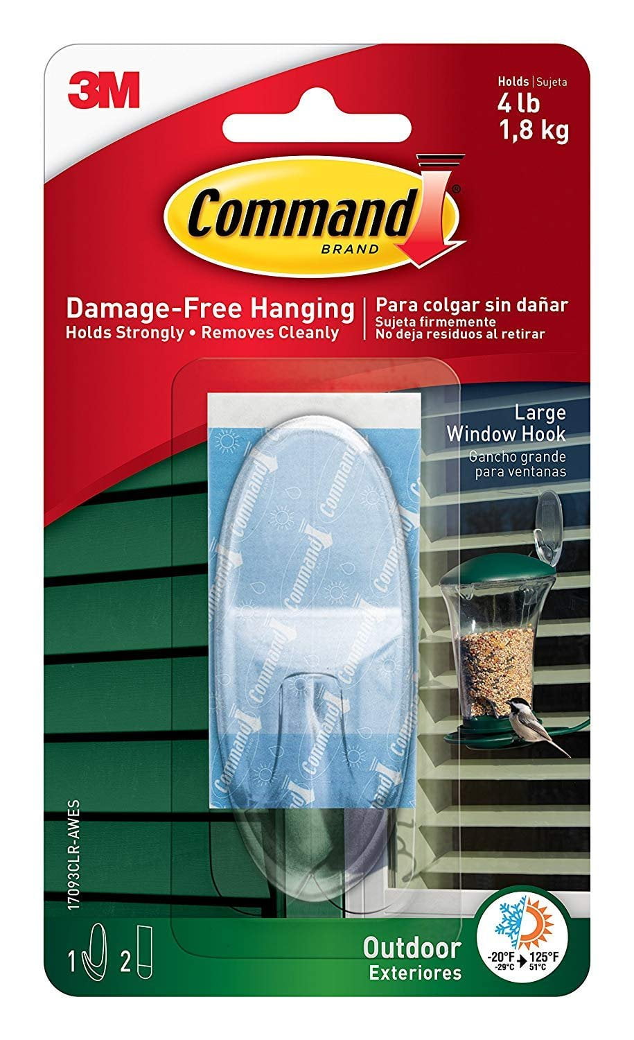 Command Outdoor Window Hook XR74B, Large, Clear, 2-Hook - Walmart.com