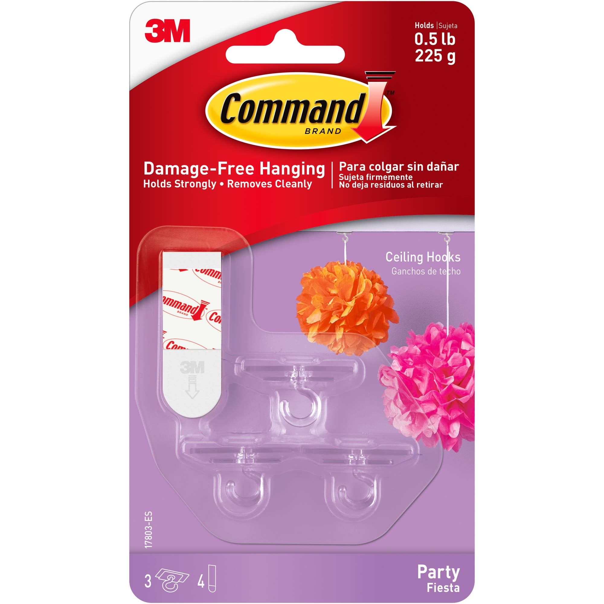Command Party Ceiling Hooks, Clear, 3 Count, 4 Strips - Walmart.com
