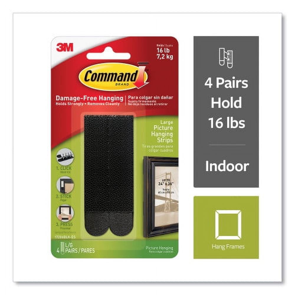 Command Picture Hanging Strips, Removable, 0.75" x 3.65", Black, 4 ...