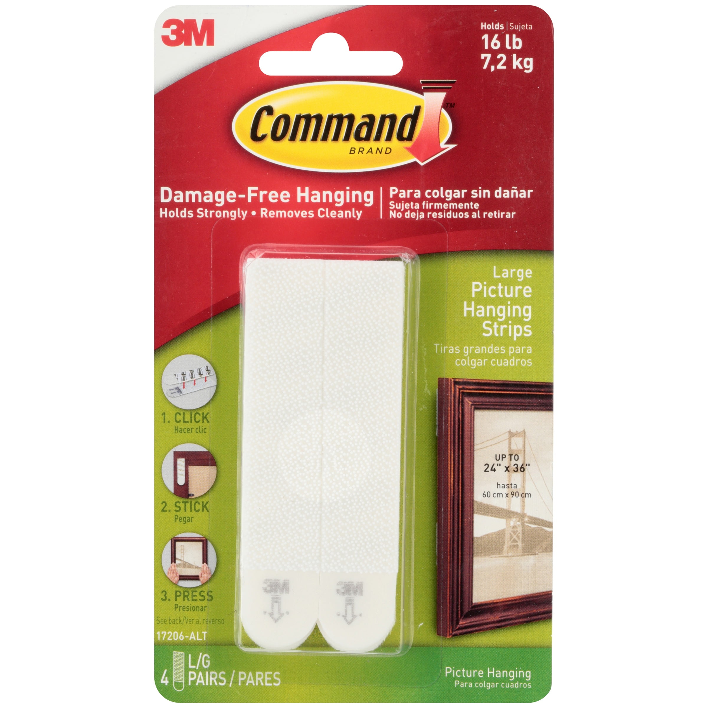 Command Picture Hanging Strips, White, Large, 4 Sets of Strips/Pack ...