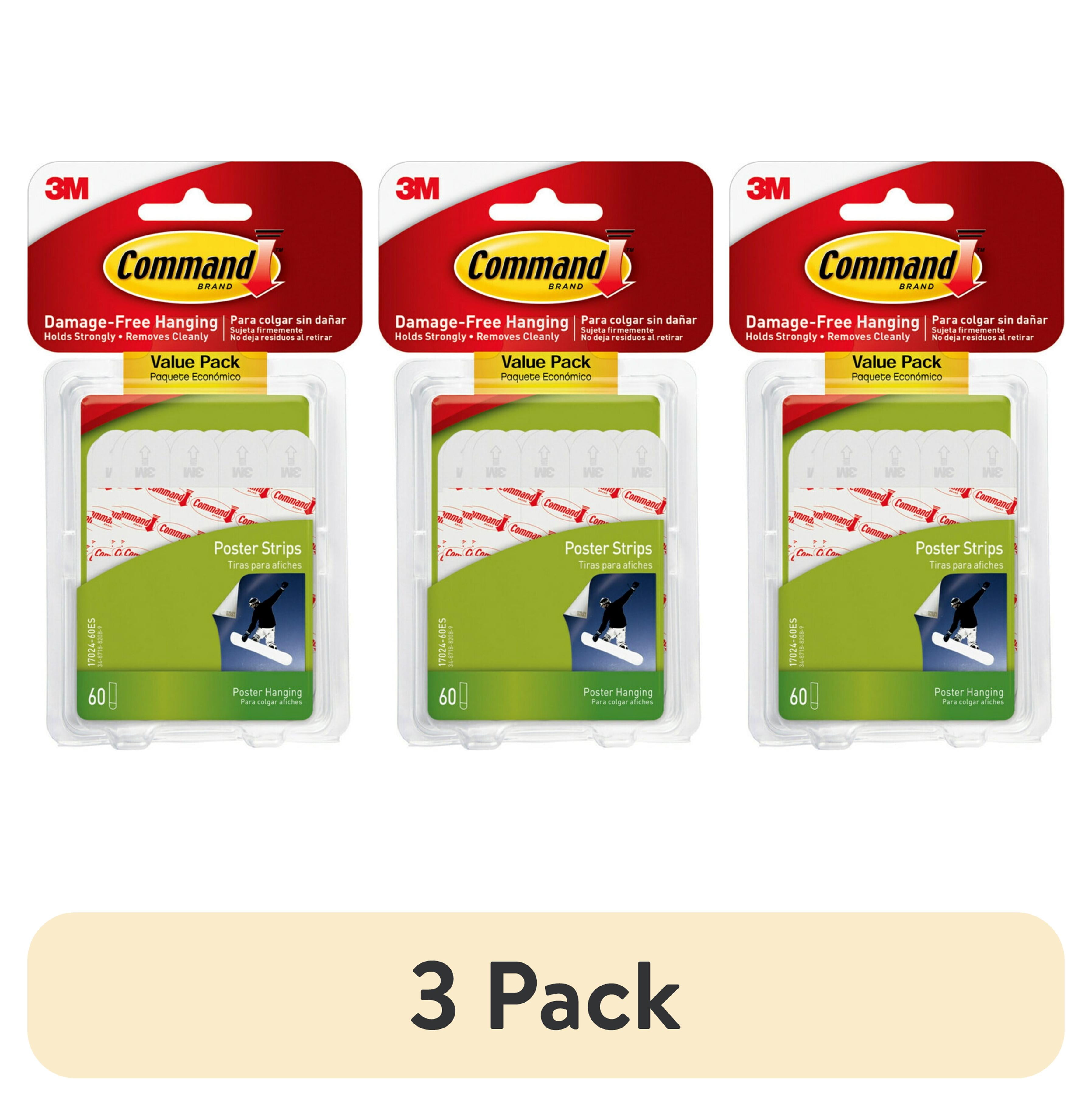 (3 pack) Command Poster Strips, White, Damage-Free Hanging, 60 Command ...