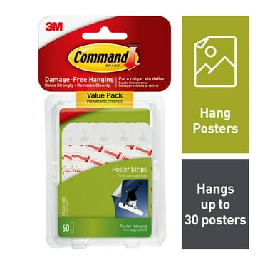Command Poster Strips, White, Small, 12 Strips/Pack, Removable, Damage ...