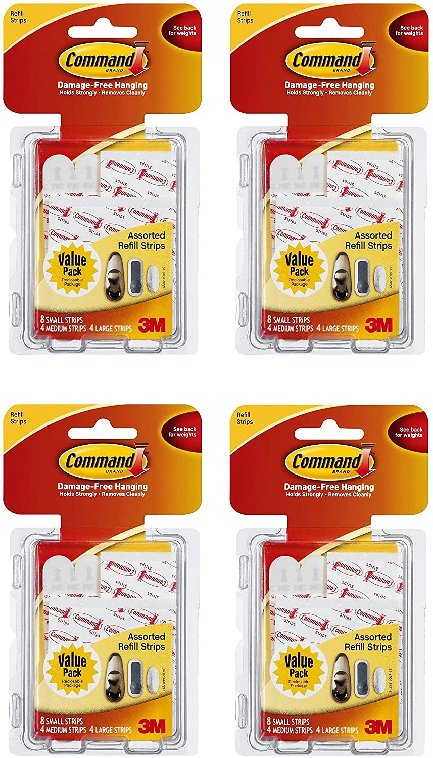 Command Refill Strips, White, 8 Small, 4 Medium, 4 Large/Pack - 4 Pack ...
