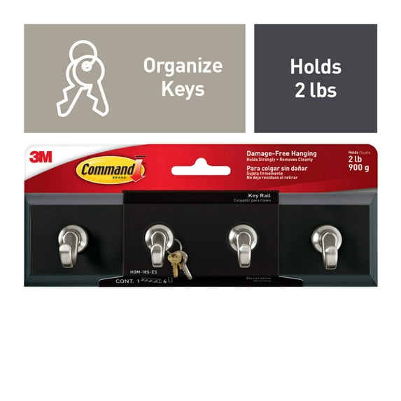 Command, Slate Key Rail, Small, 1 Key Rail with 4 Hooks - Walmart.com