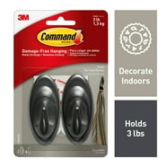 Command Matte Black Curtain Rod Hooks, 2 Hooks, 4 Adhesive Strips ...