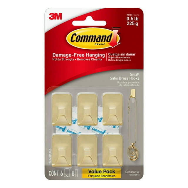 Command Small Metallic Hooks Brass Color, 6 Hooks, 8 Strips - Walmart.com