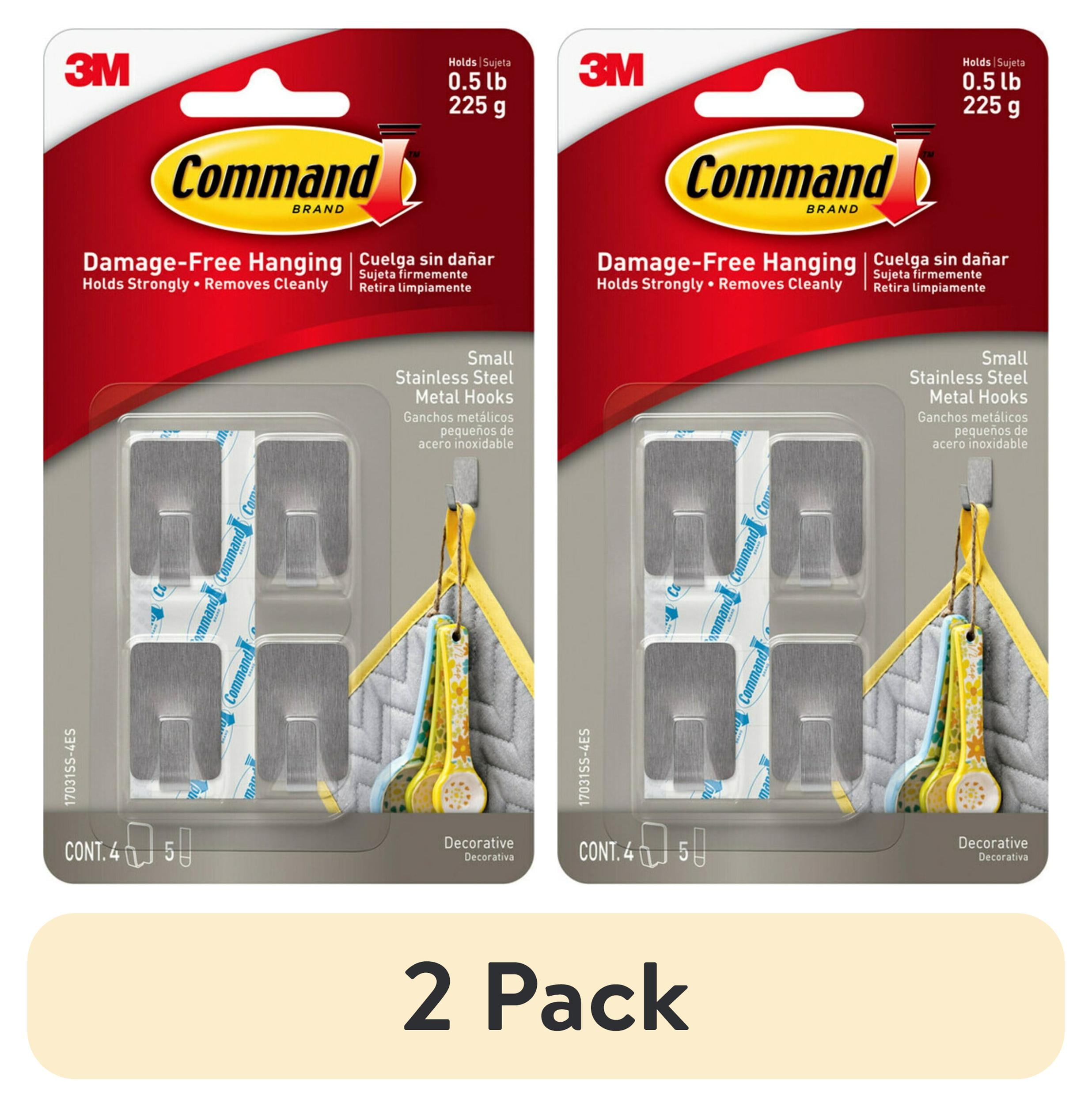 (2 pack) Command Small Stainless Steel Metal Hooks, 4 Hooks, 5 Strips ...