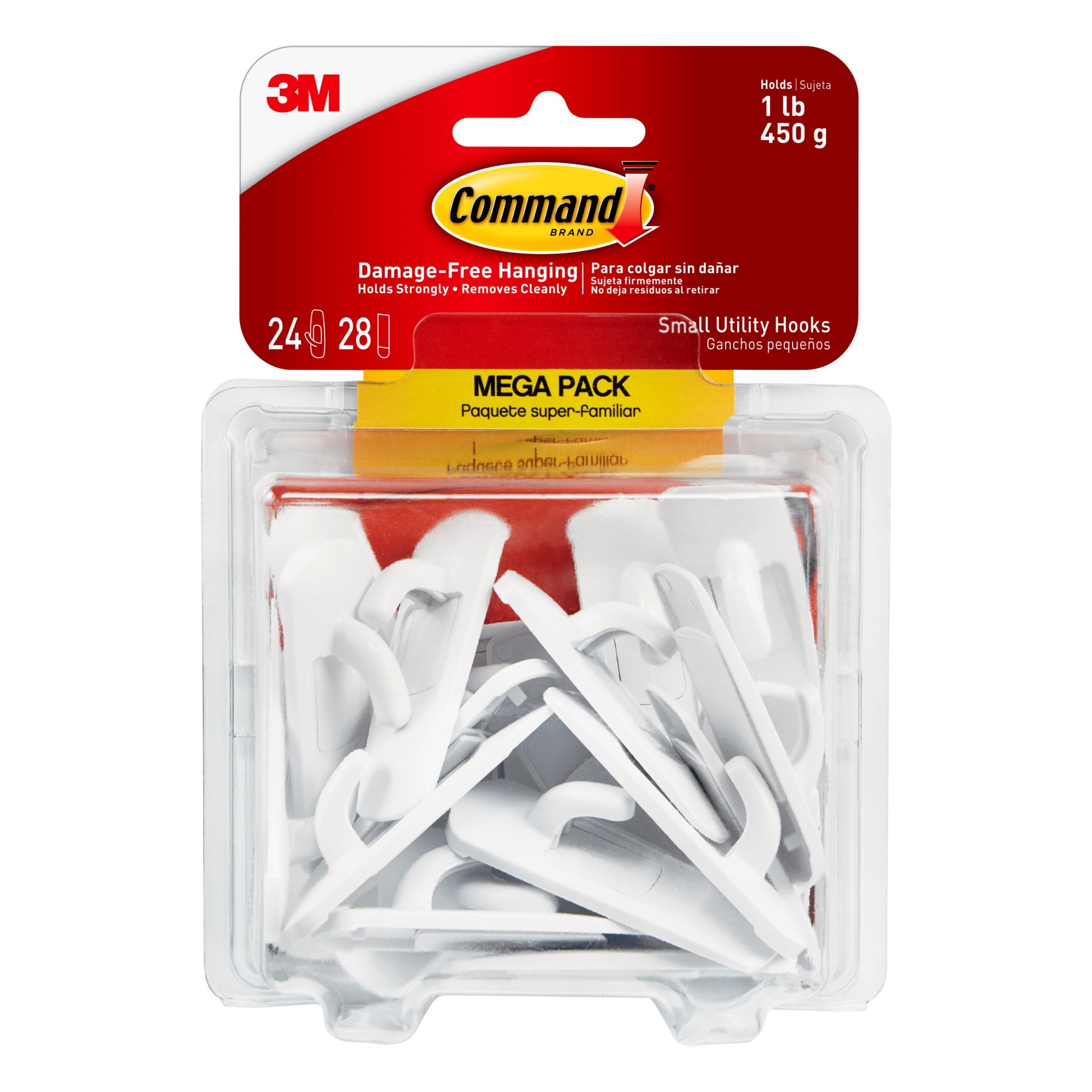 Command Small Utility Hooks, White, Damage Free Organizing, 24 Hooks ...