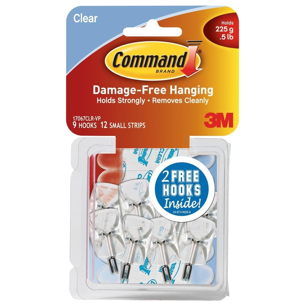 Command Small Wire Hooks 3 hooks 3 sets of 3 - 9 Hooks Total, Clear ...