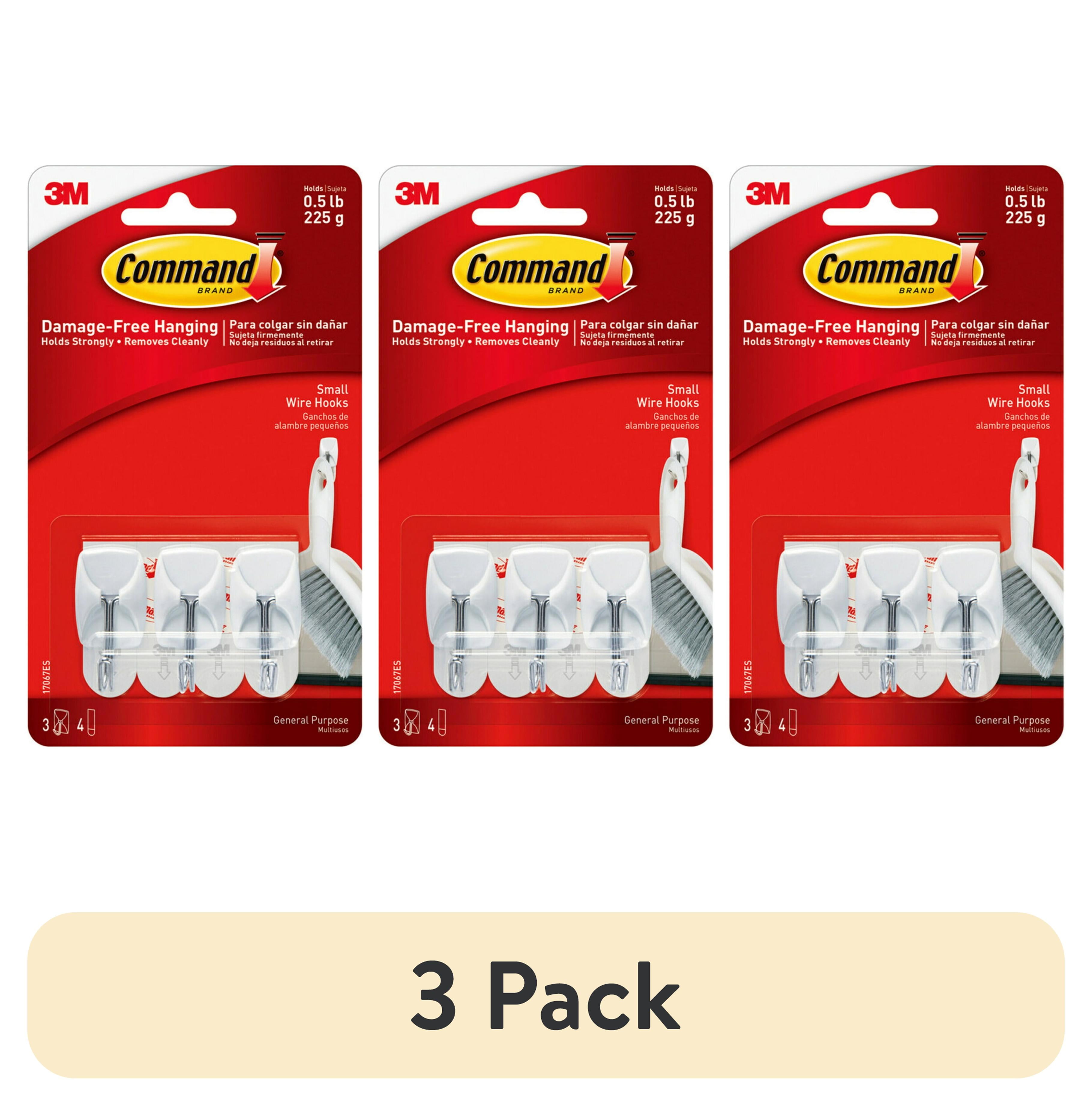 (3 pack) Command Small Wire Toggle Hooks, White, Damage Free Organizing, 3 Hooks and 4 Strips ...