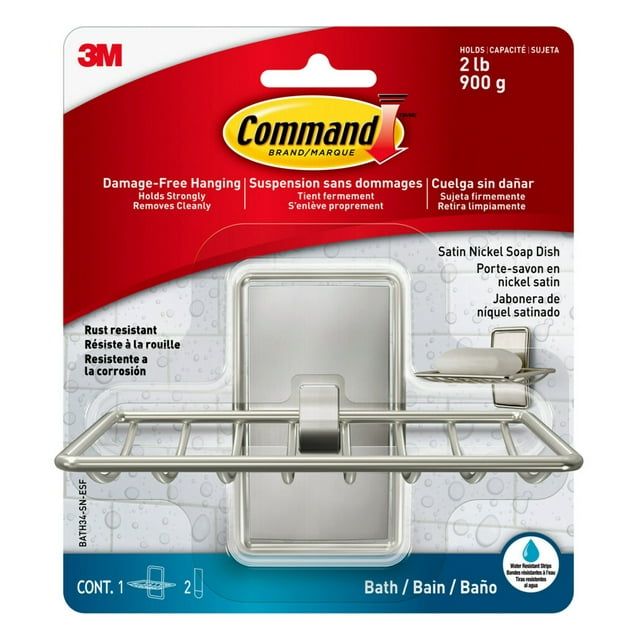 Command Soap Dish, Satin Nickel, Bathroom Organizer, 1 Soap Dish and 2 ...