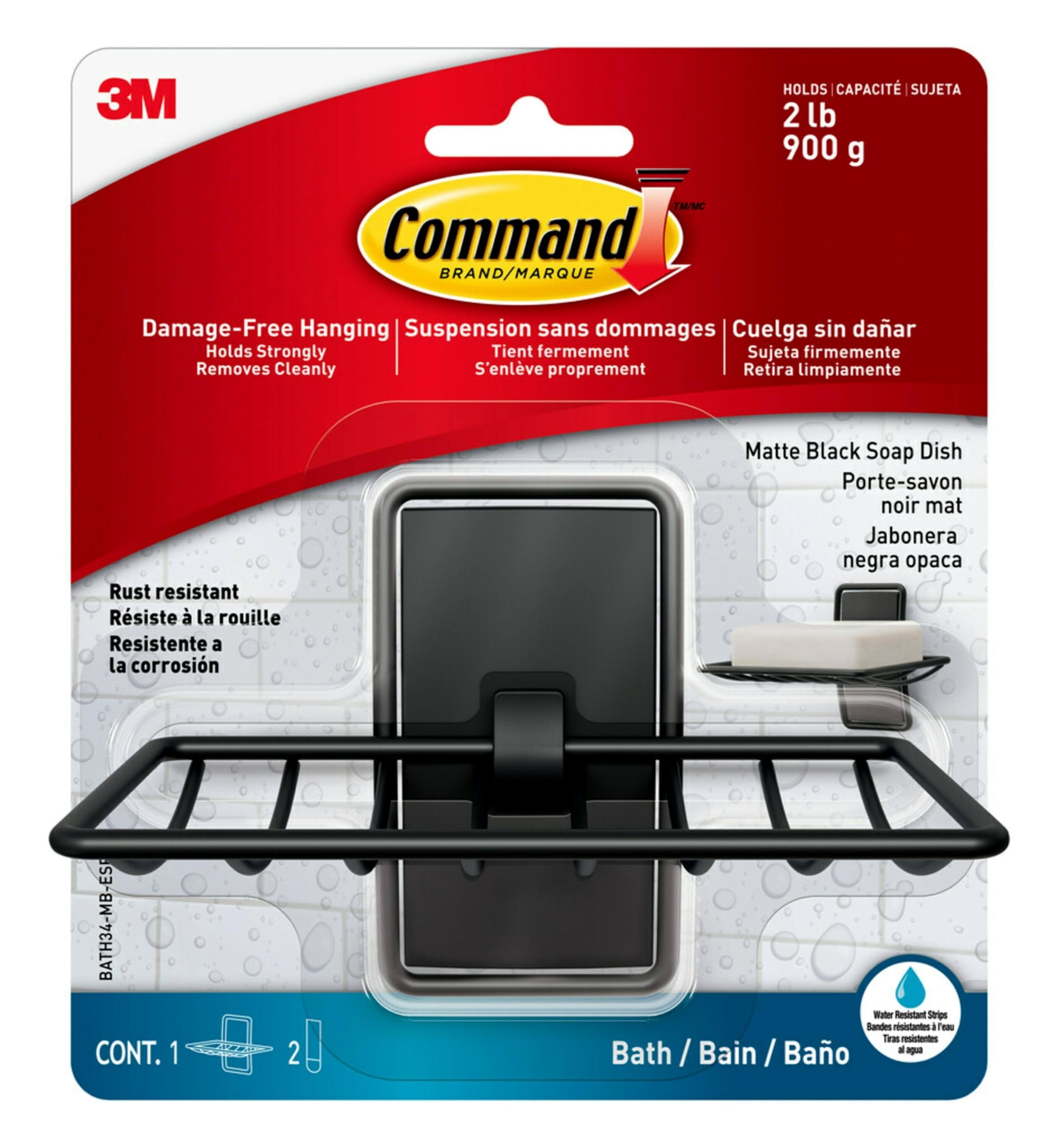 Command Soap Dish for Shower, Damage Free Hanging Bathroom Soap Dish ...