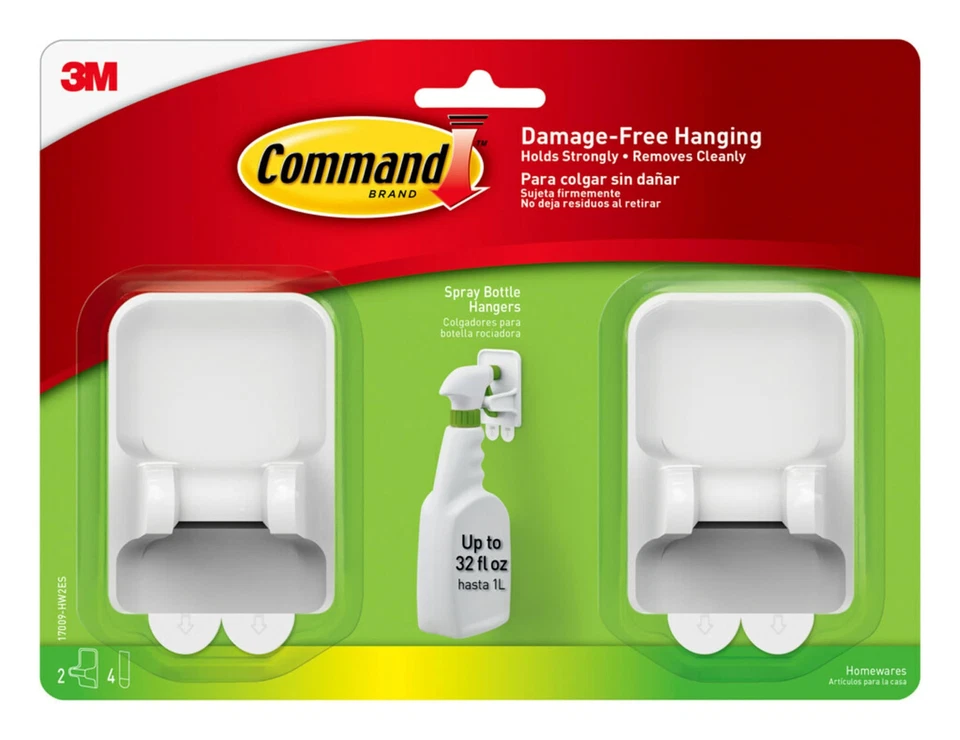 Command Spray Bottle Holder Set 2 White Hangers Damage Free Storage ...
