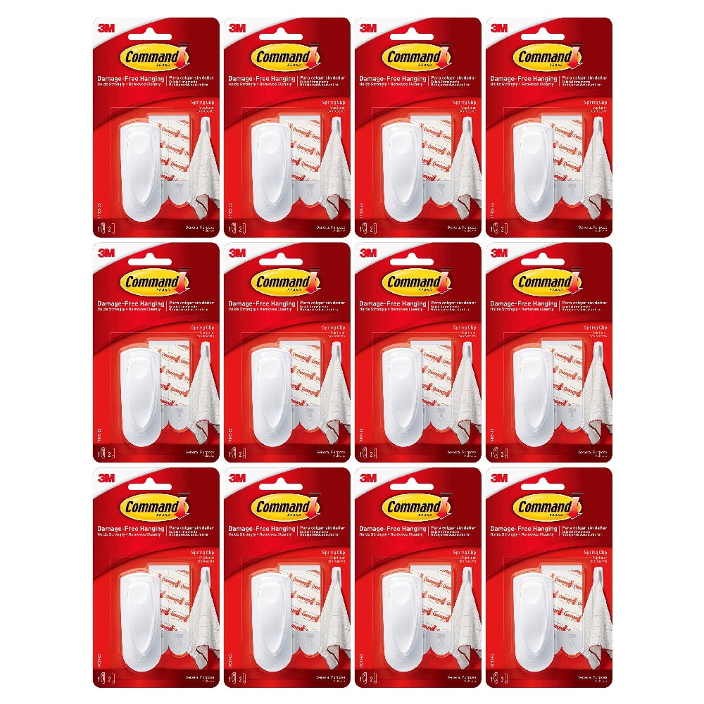 Command Spring Clips Damage Free Adhesive 1 Hook 2 Strips White, 12 ...