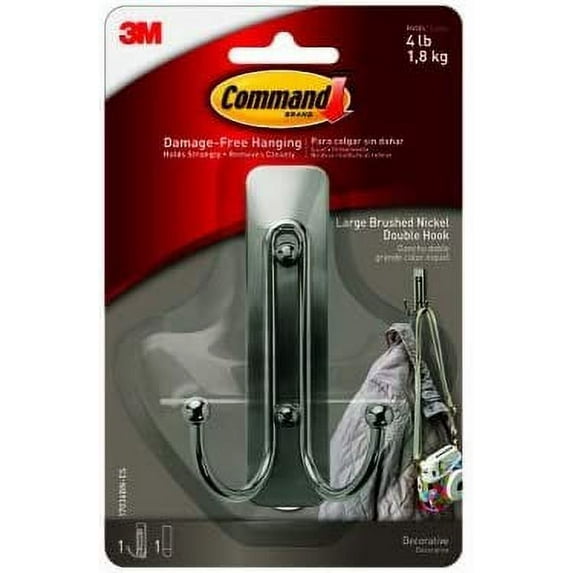 Command Strips 1703bn-Es Large Brushed Nickel Decorative Double Hook ...