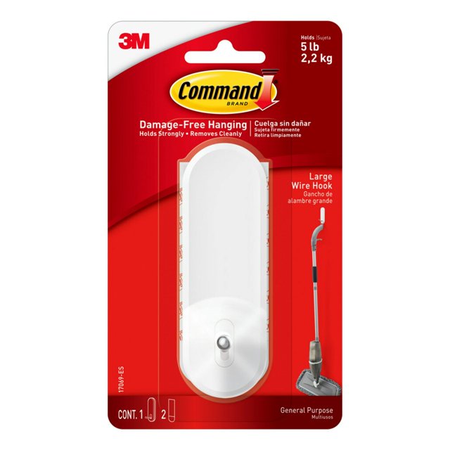 Command Wire Hook, White, Large, 1 Hook, 2 Strips/Pack - Walmart.com