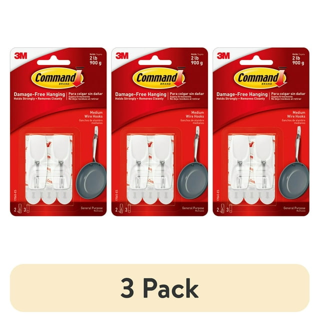 (3 pack) Command Wire Hook, White, Medium, 2 Wall Hooks - Walmart.com