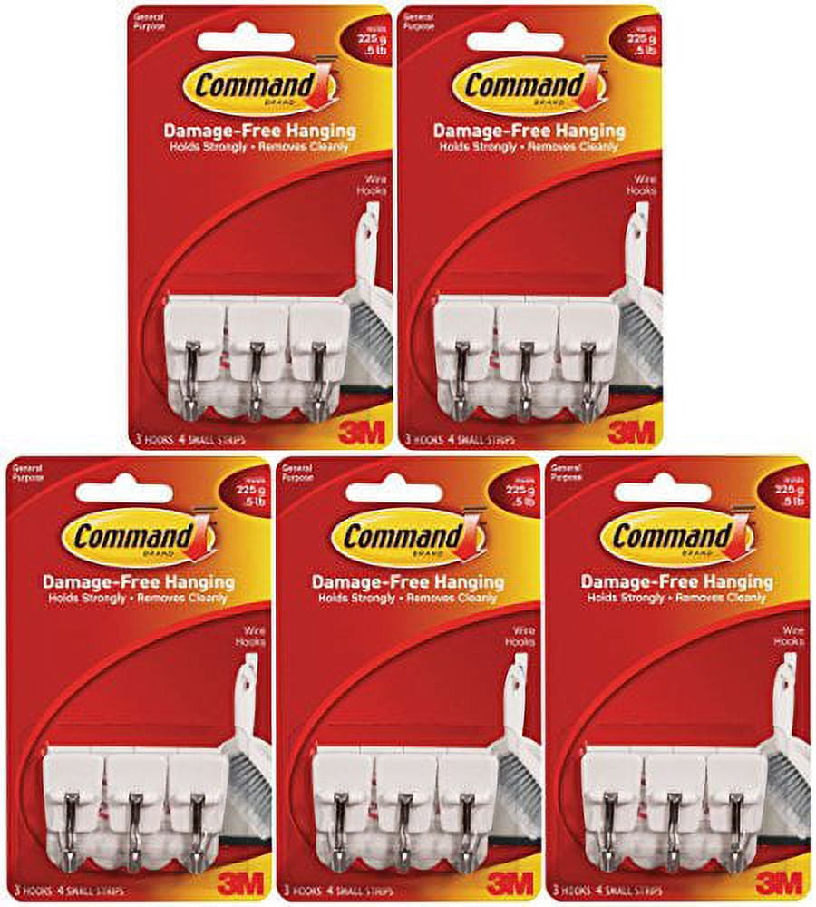 Command Wire Hooks, Small, White, 3-Hooks (Pack of 5) - Walmart.com