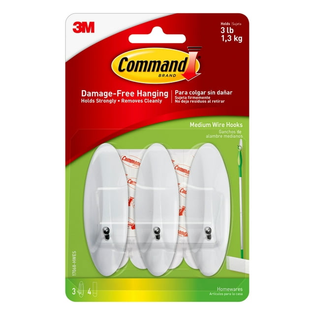 Command Wire Hooks, White, Medium, 3 Wall Hooks - Walmart.com