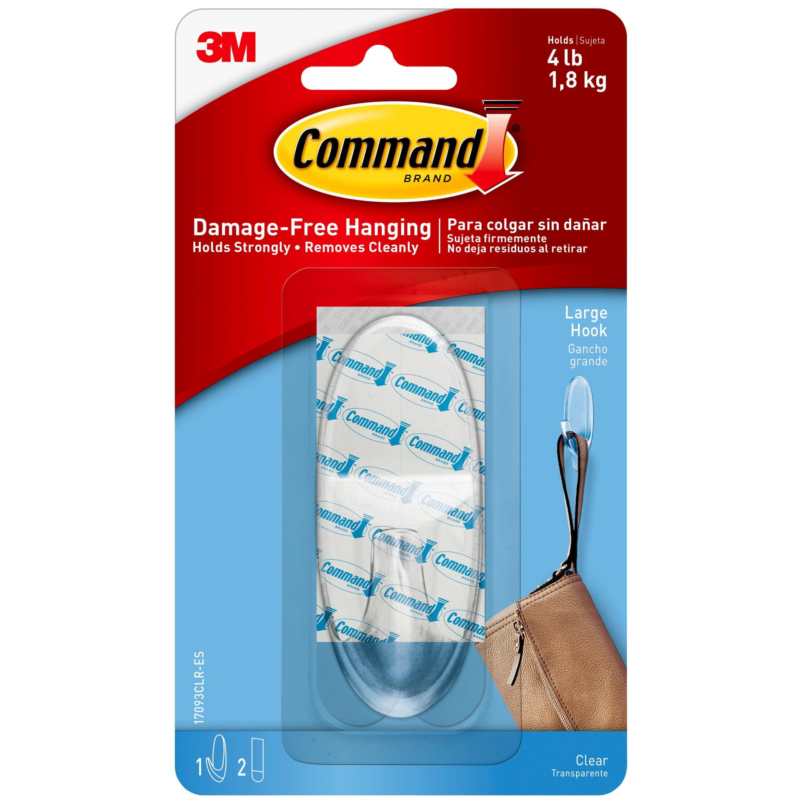 Command clear hook with clear strips, large, 1 hook, 2 strips/pack, 4 ...