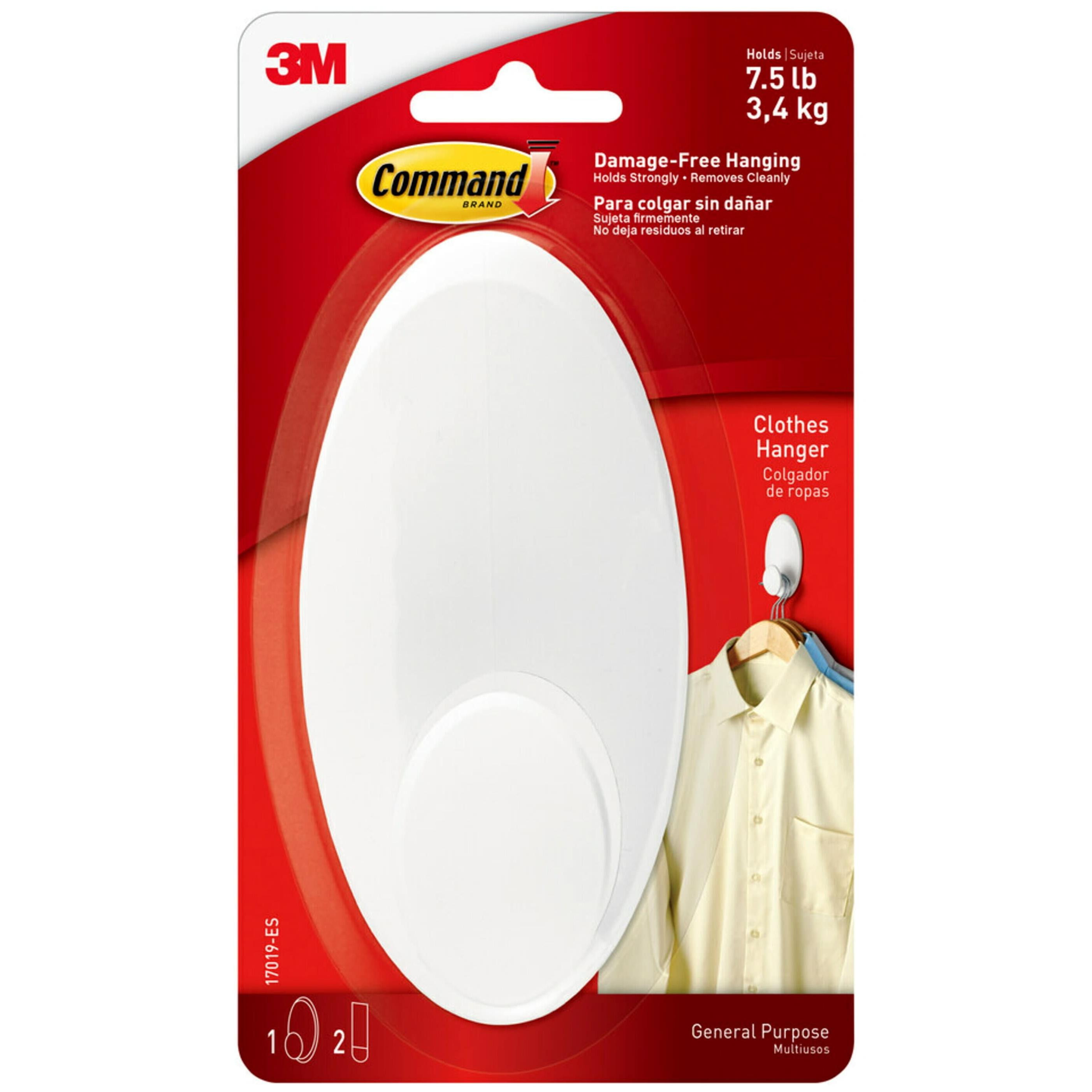 Command clothes hanger, white, large, 1 hanger, 2 strips/pack, 3 pack ...
