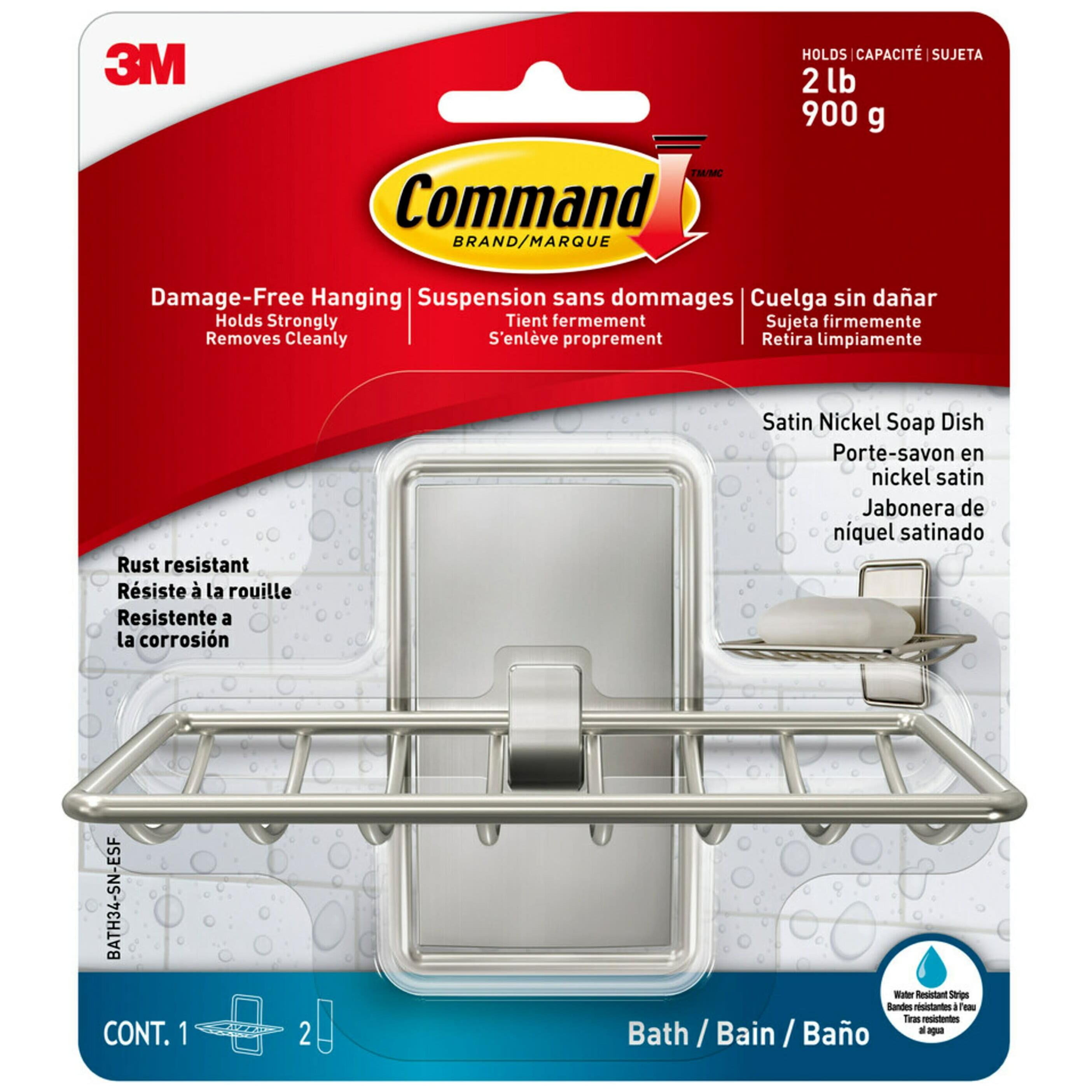 Command Soap Dish Satin Nickel with 2 Medium Water-Resistant Strips 3 ...