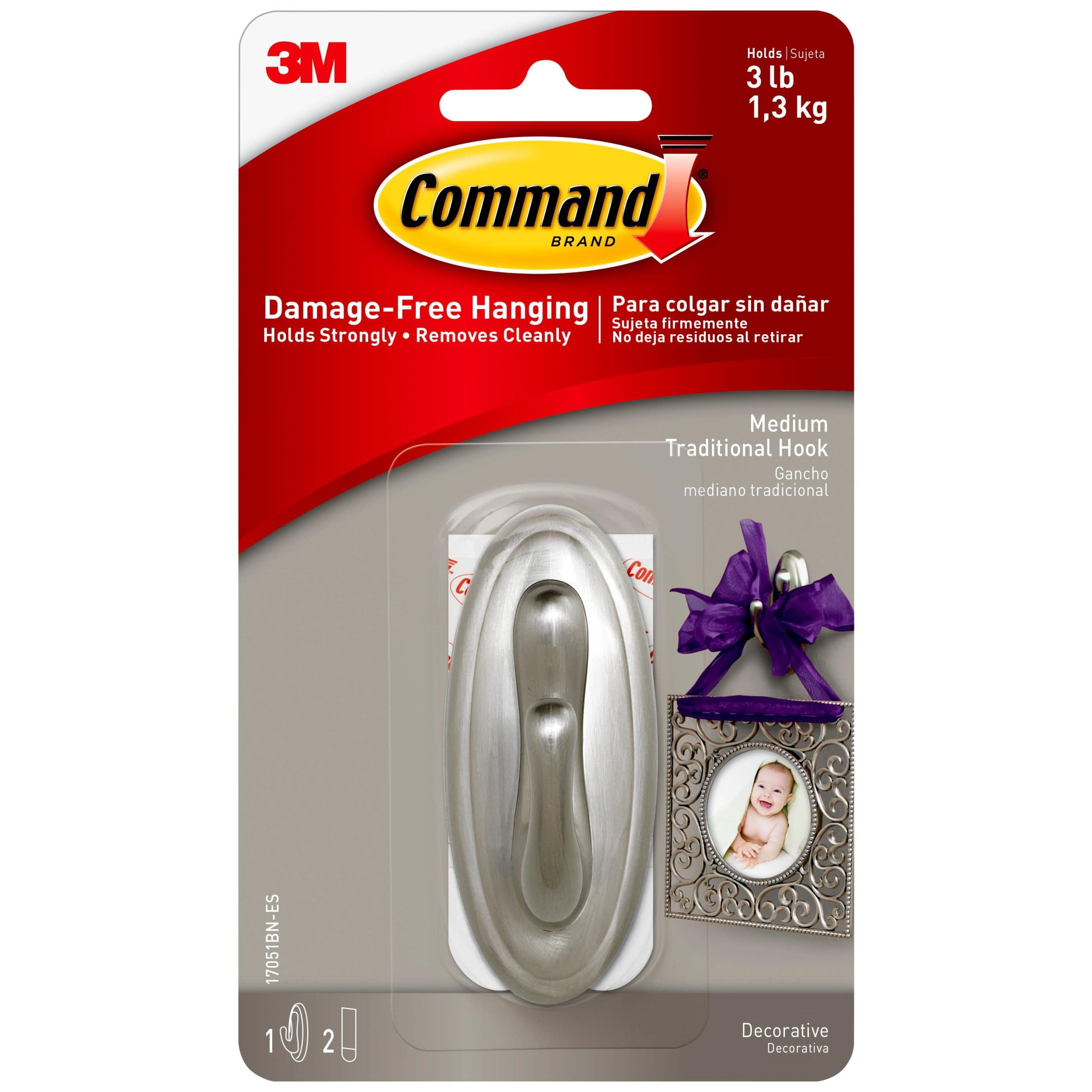 Command traditional hook, brushed nickel, medium, 1 hook, 2 strips/pack ...