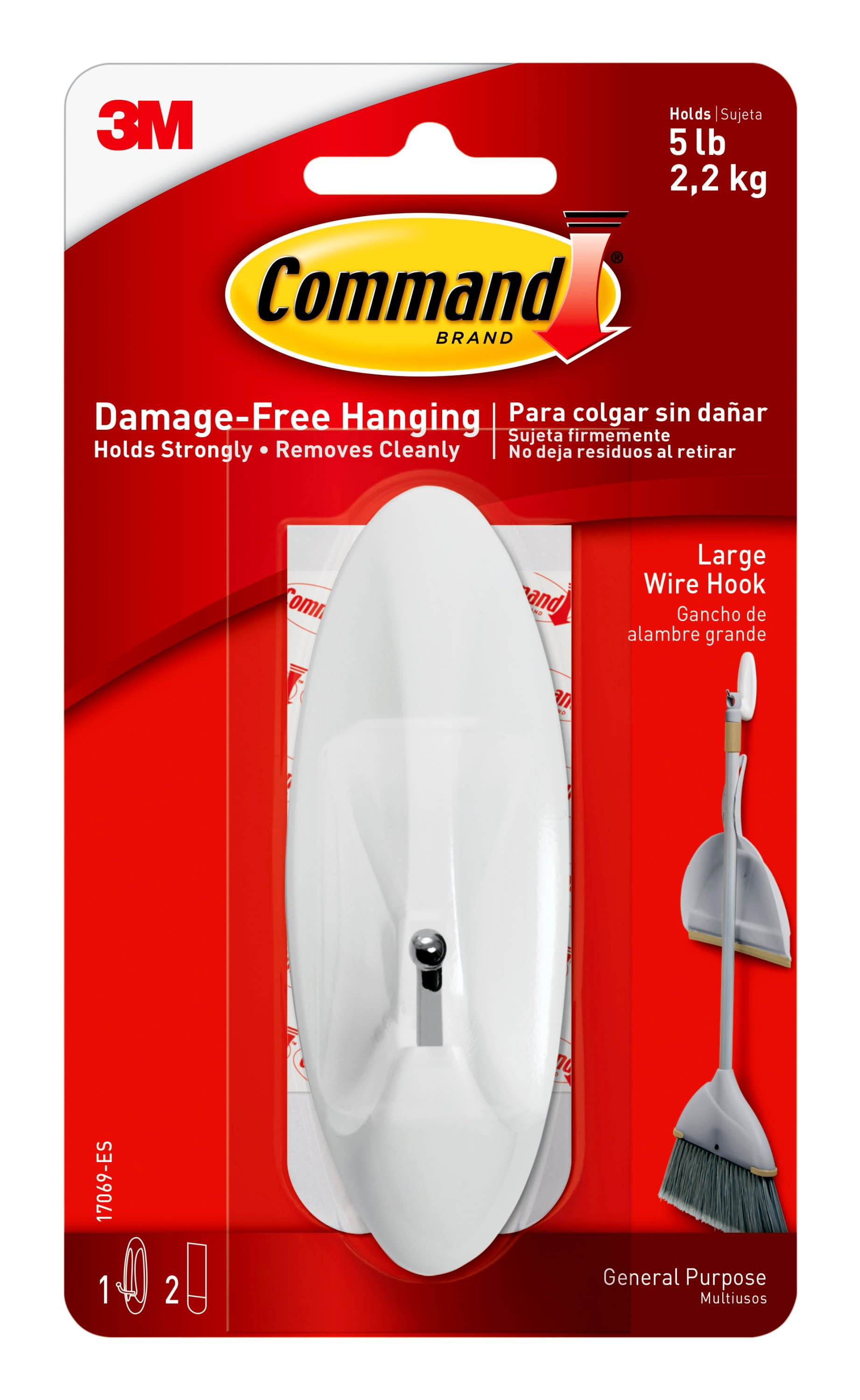 Command wire hook, white, large, 1 hook, 2 strips/pack, 5 pack ...
