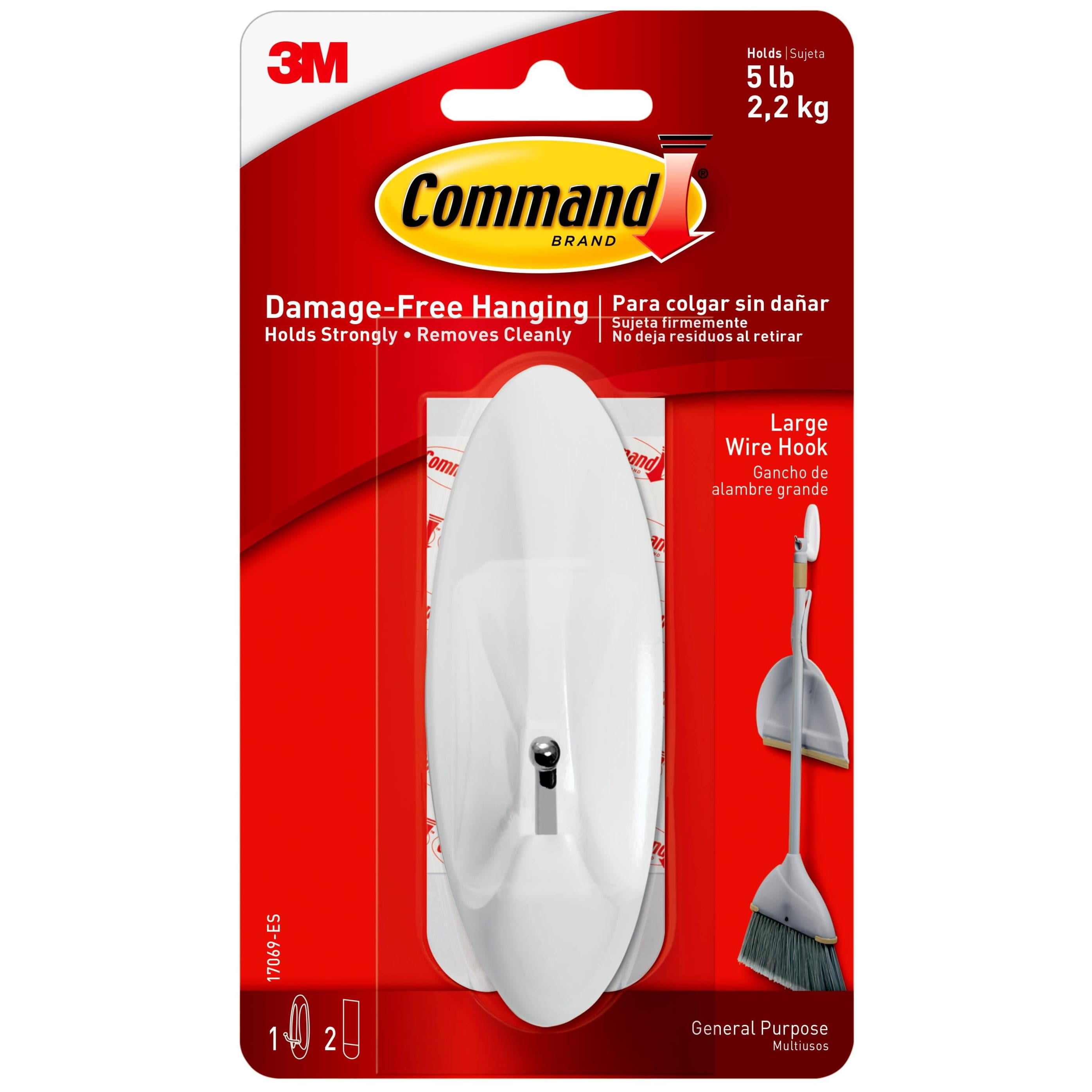 Command wire hook, white, large, 1 hook, 2 strips/pack, 5 pack ...