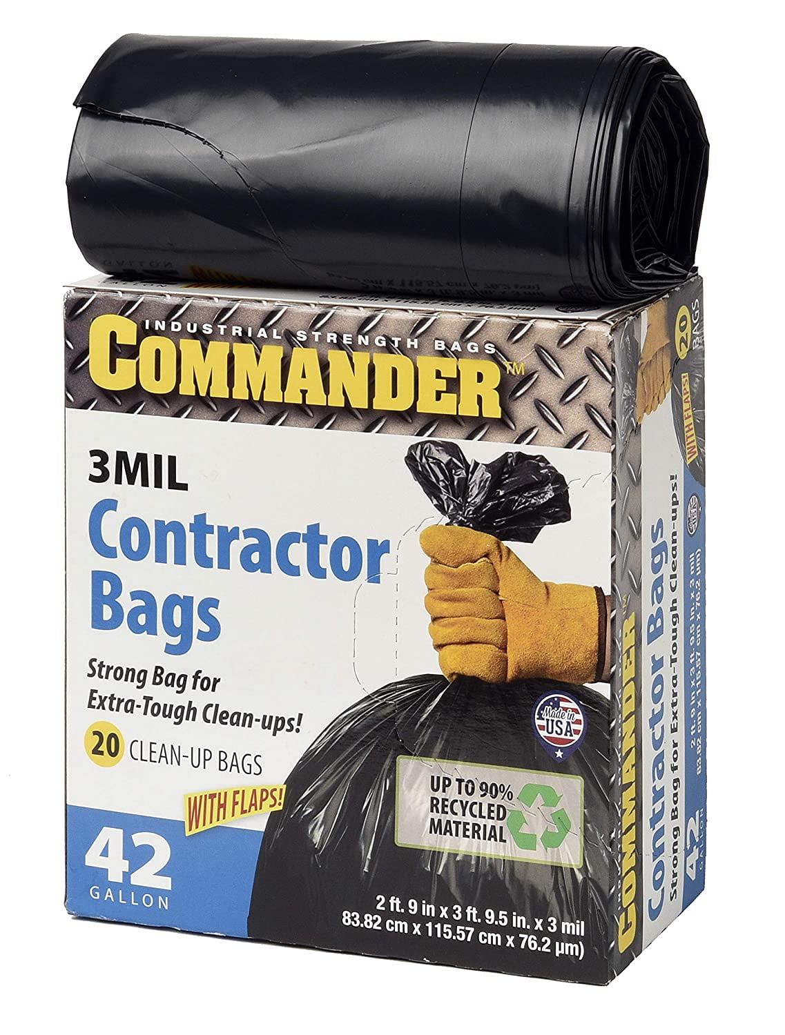 Commander 42 Gallon 3 MIL Black Heavy Duty Contractor Bags - 33" x 45 ...