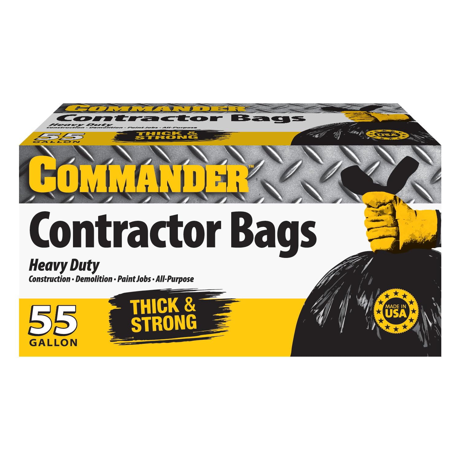 Commander 55 Gallon 3 MIL Heavy Duty Contractor Bags with Flap Ties - 36" x 52" - Pack of 10 ...