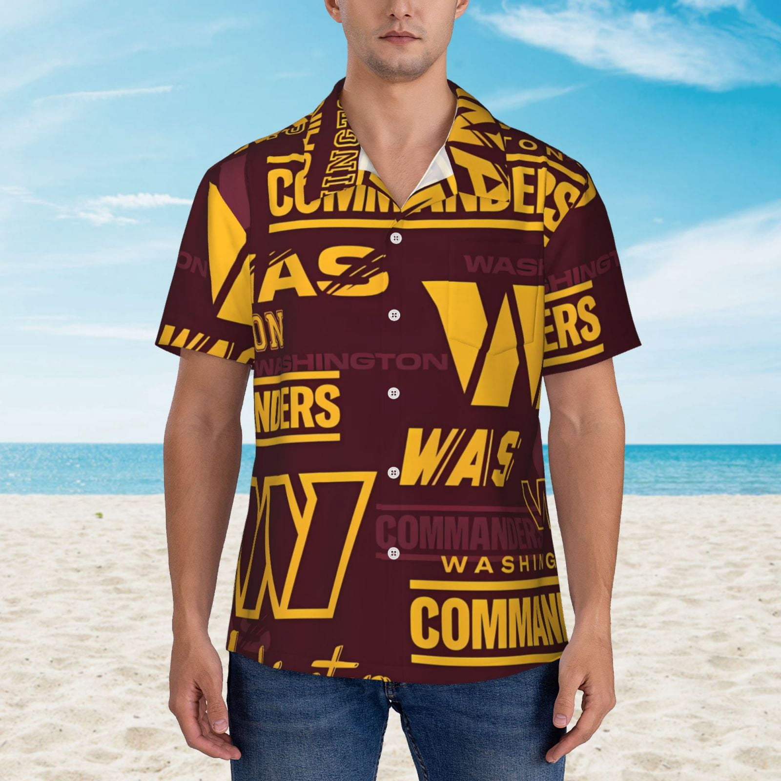 Commanders Football Team Men's Short Sleeve Hawaiian Dhirt, Men's Loose ...