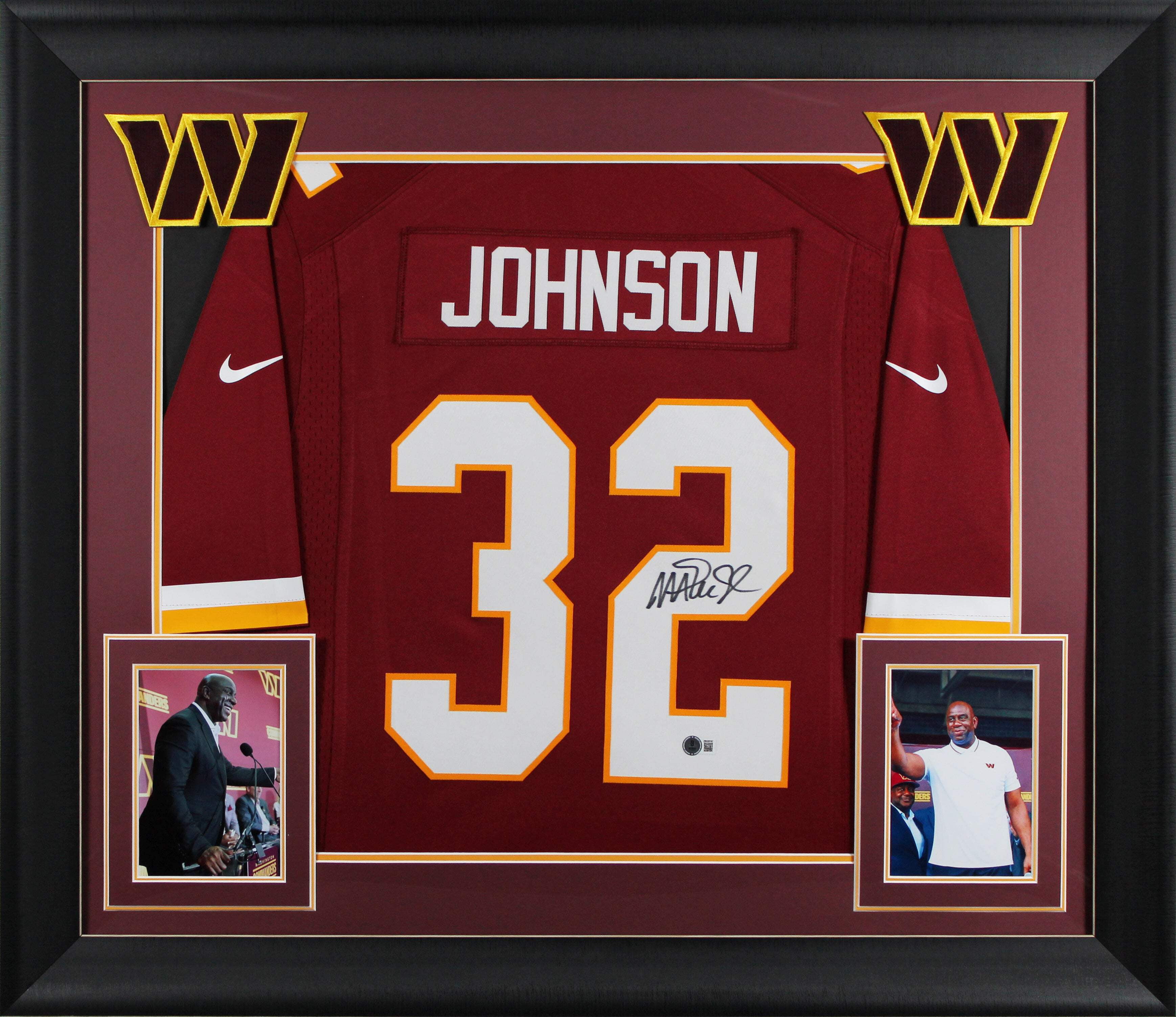 Commanders Magic Johnson Signed Maroon Nike Limited Framed Jersey BAS ...