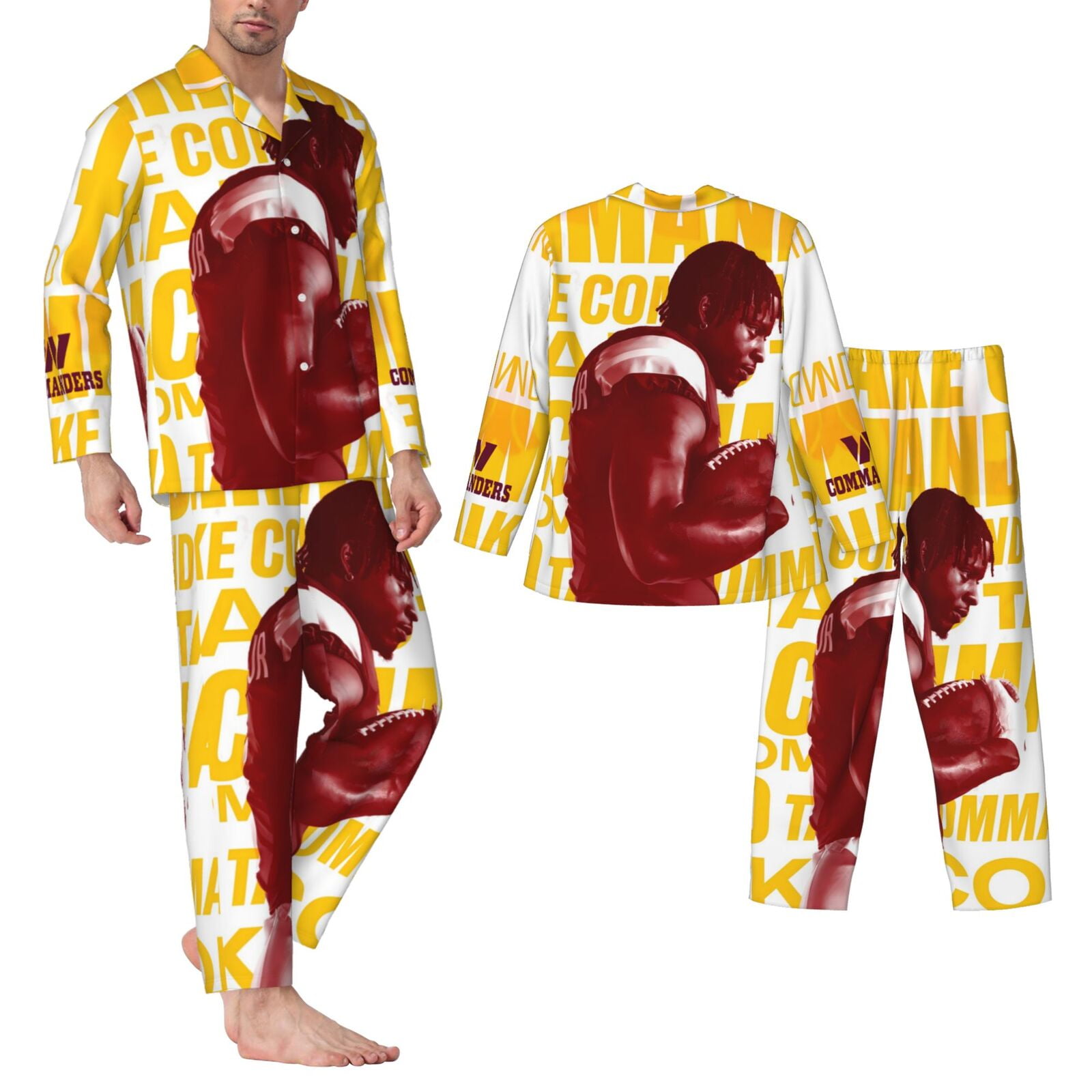 Commanders Men's Pajamas Soft Long Sleeve Pajama Set Football Classic ...