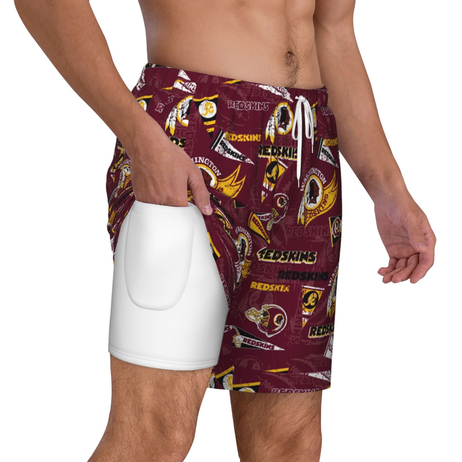 Commanders_Redskins Men's Double-layer Beach Shorts Quick Dry Dive Swim ...