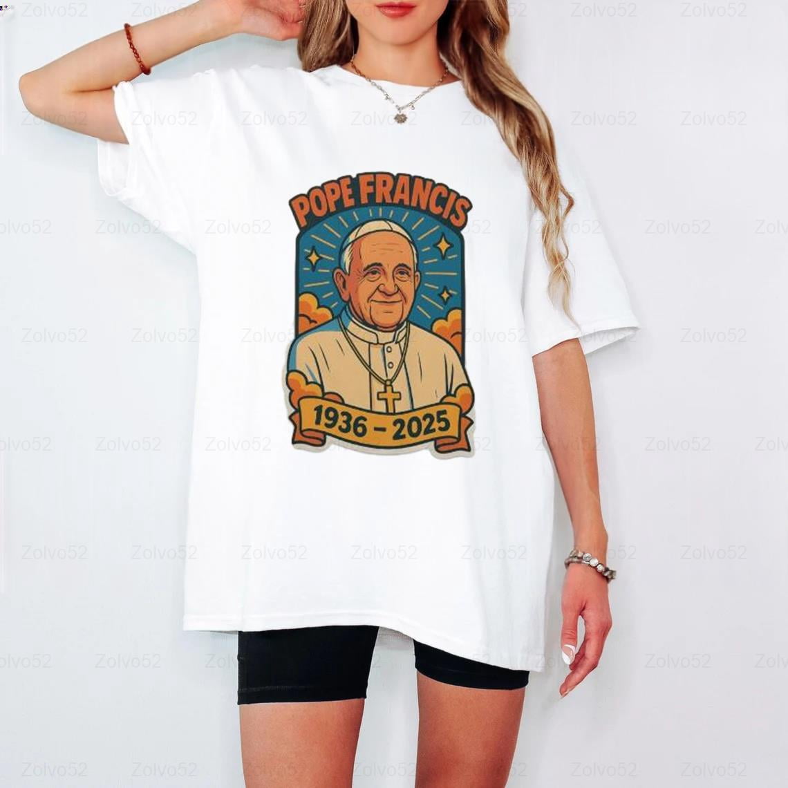 Commemorating Pope Francis 1936–2025 in Celestial Light T-Shirt, for ...