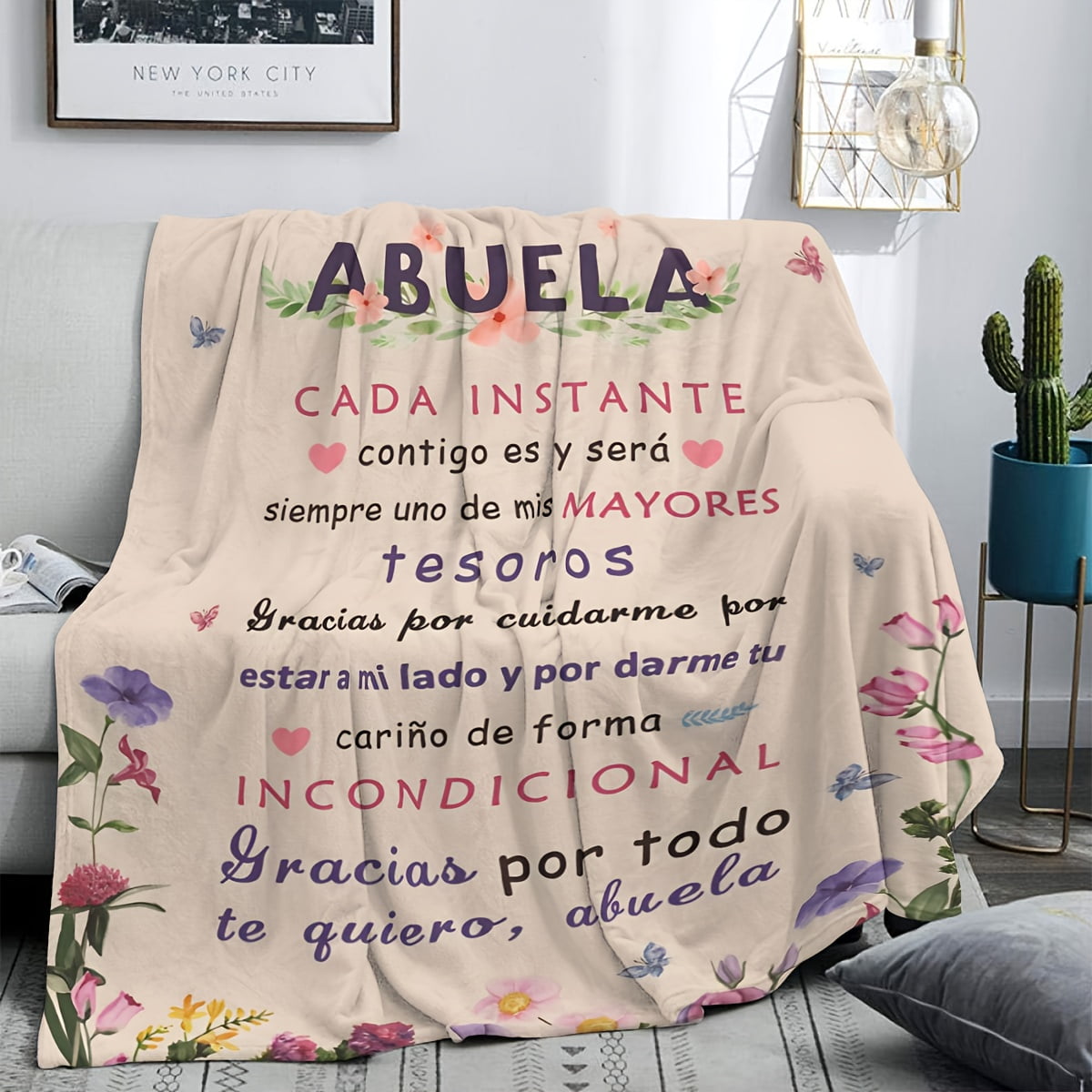 Commemorative Blanket for Grandma with Spanish Phrases - All-Season ...