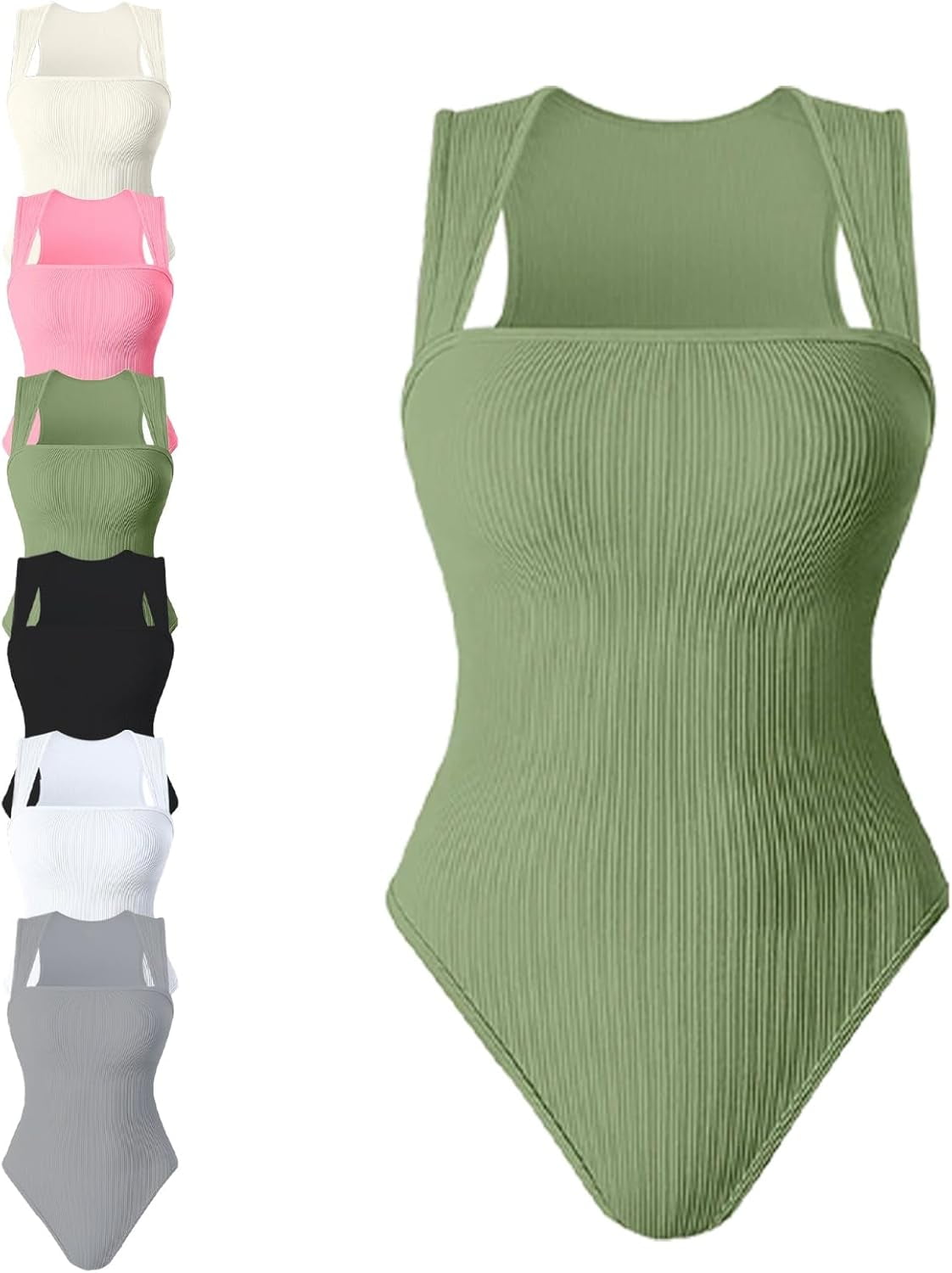 Commence Bodysuit,Square Neck Sleeveless Tummy Control Tank Tops ...