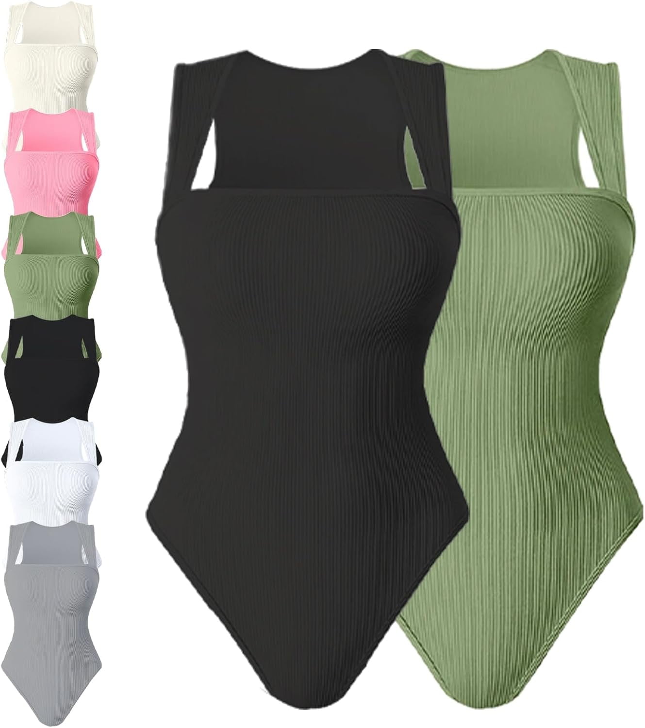 Commence Bodysuit,Square Neck Sleeveless Tummy Control Tank Tops ...